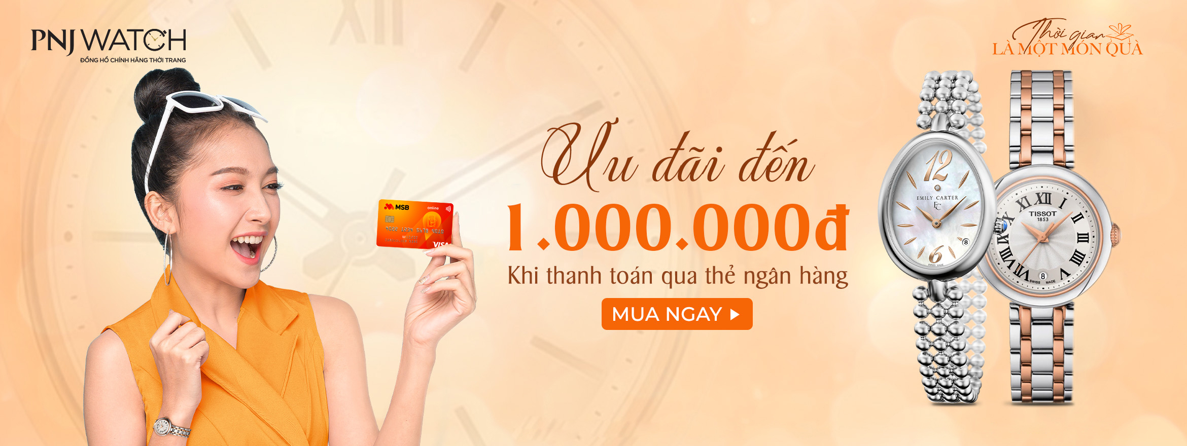 Giảm ngay 1 triệu đồng khi mua đồng hồ tại & kính mắt tại PNJ Watch